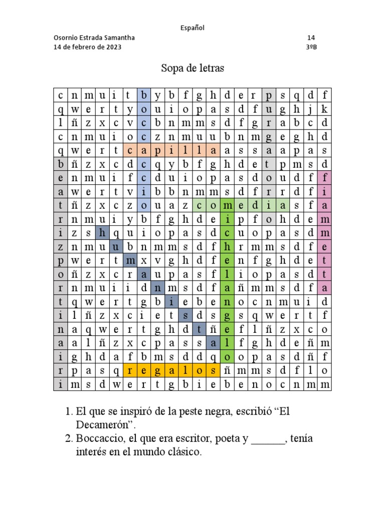 Sopa de Letras Completo | PDF | Dante Alighieri | Giovanni Boccaccio