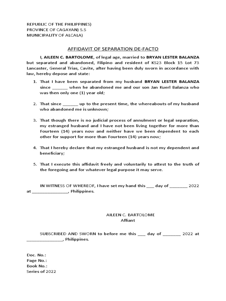 Affidavit Separation de Facto | PDF