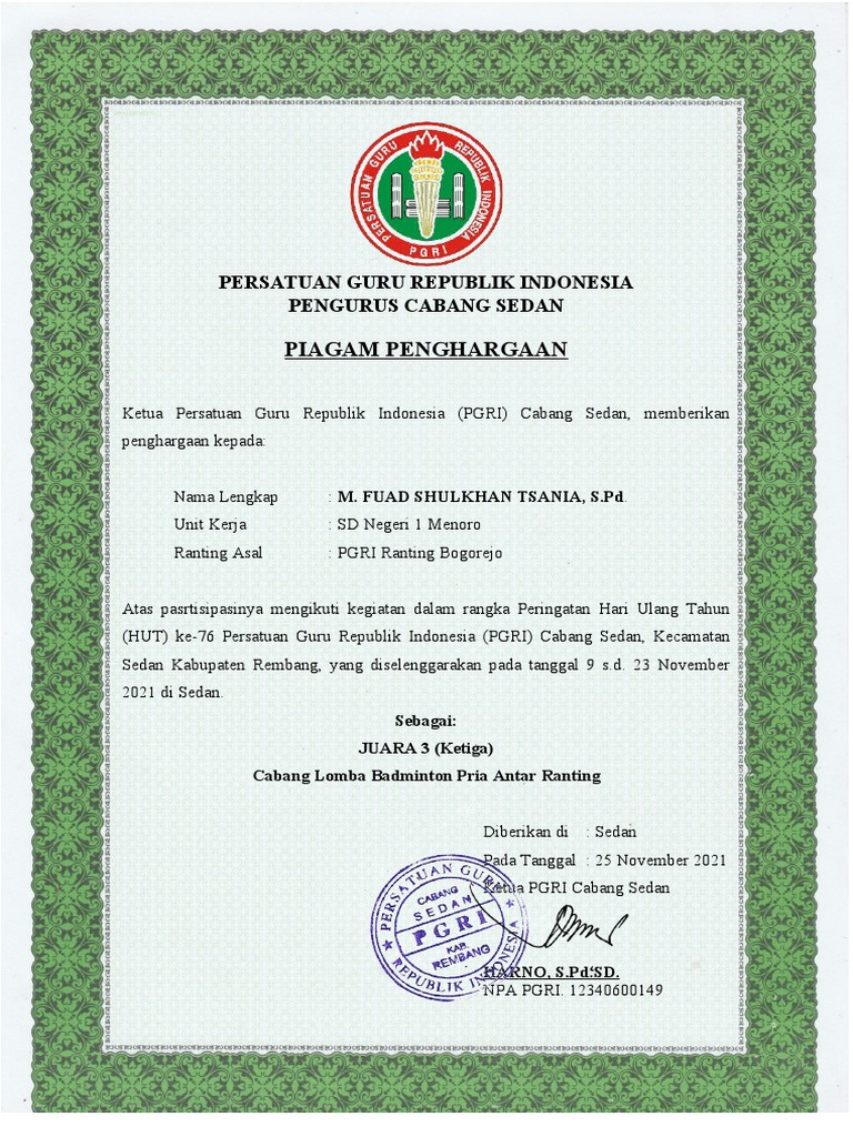 Piagam Badminton | PDF