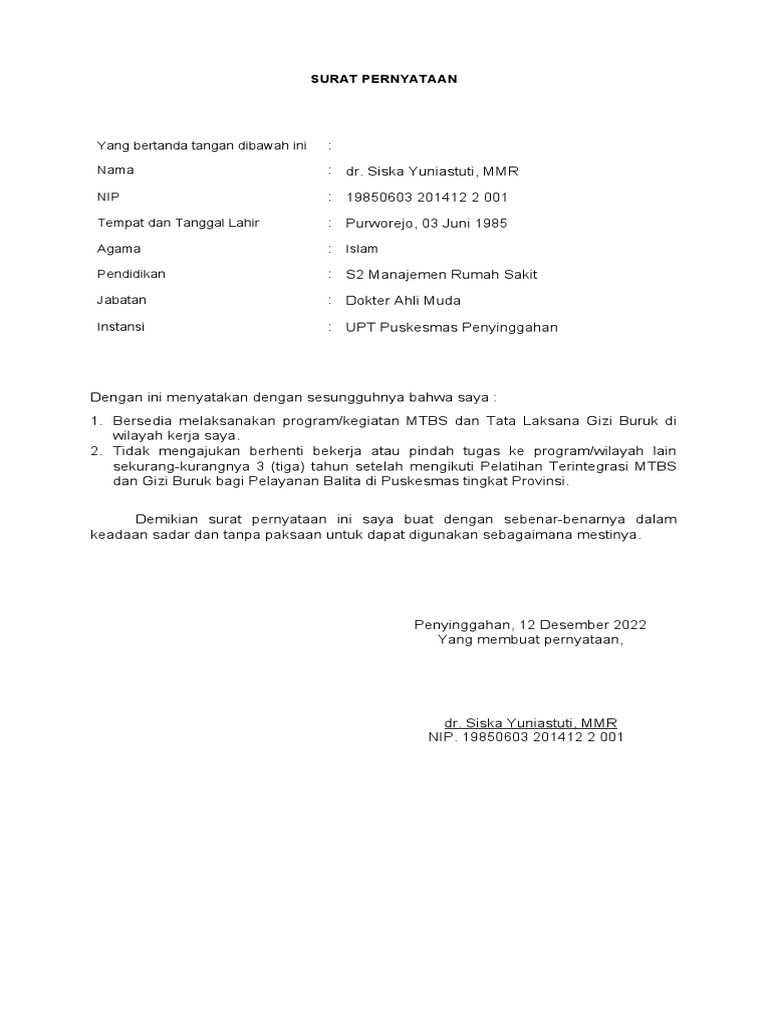Pernyataan Komitmen MTBS Puskesmas | PDF | Pengembangan Diri | Kesehatan Holistik