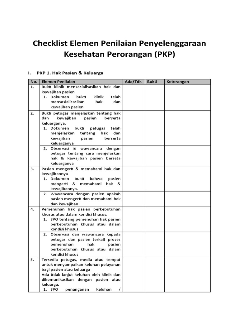 Checklist Penilaian Kesehatan Perorangan | PDF