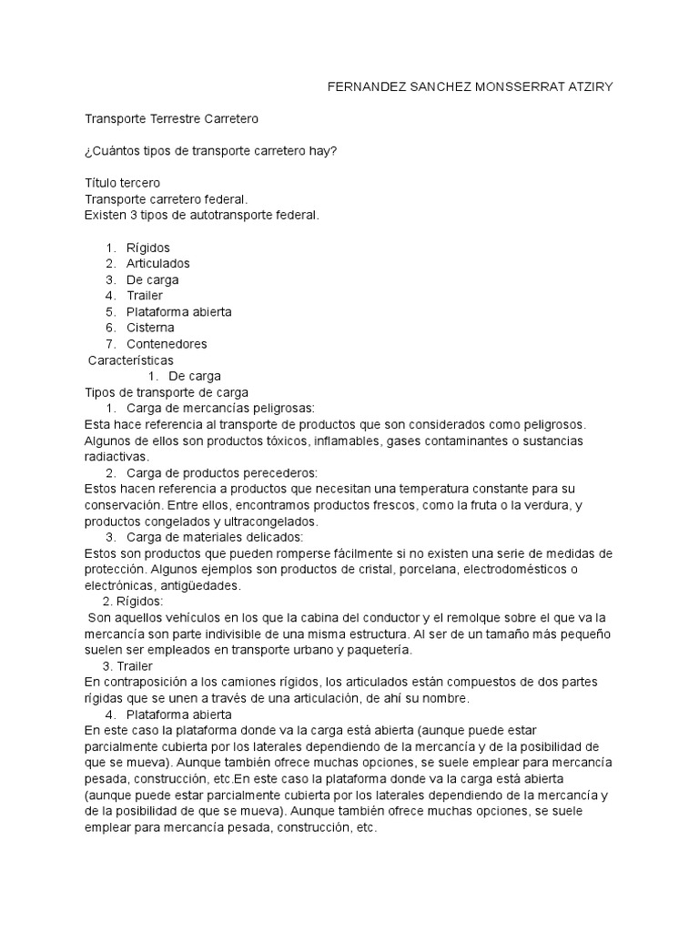 Tipos de Transporte Carretero | PDF | Transporte | Camión