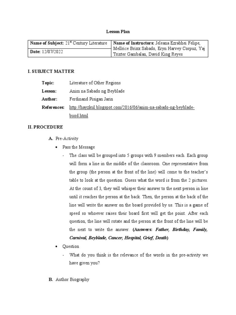 Lesson on a Memoir of Loss | PDF