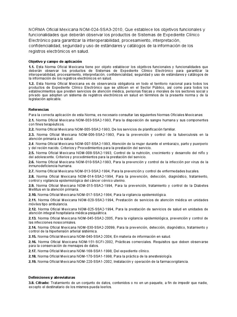 NORMA Oficial Mexicana NOM-024-SSA3-2010, Que establece los objetivos ...