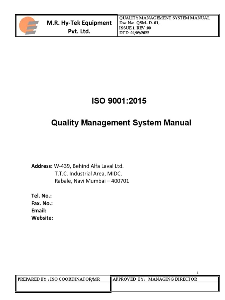 QMS Manual IS 9001 2015 | PDF | Quality Management System | Quality ...