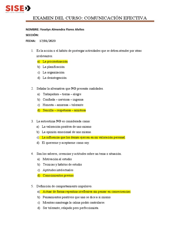 Examen C.Efectiva - Desarrollado | PDF | Análisis FODA | Ciencias del comportamiento