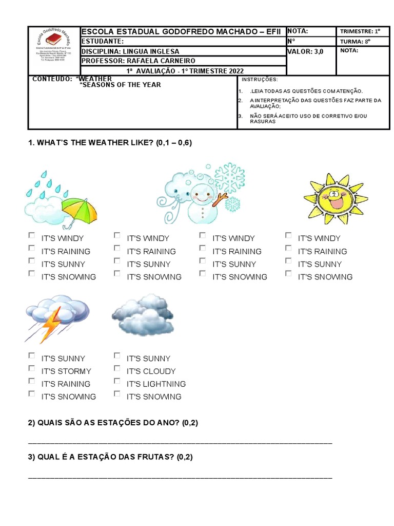Ativ Adaptada Seasons e Weather | PDF