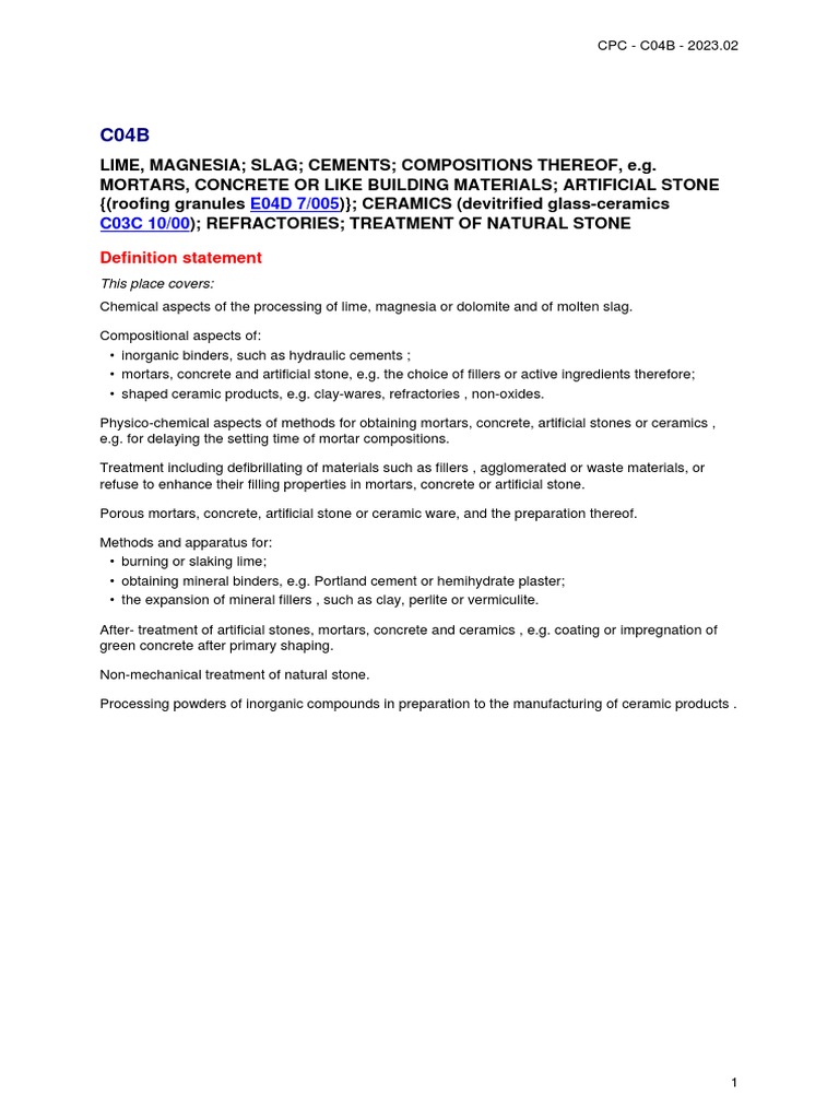 Definition C04B | PDF | Cement | Concrete