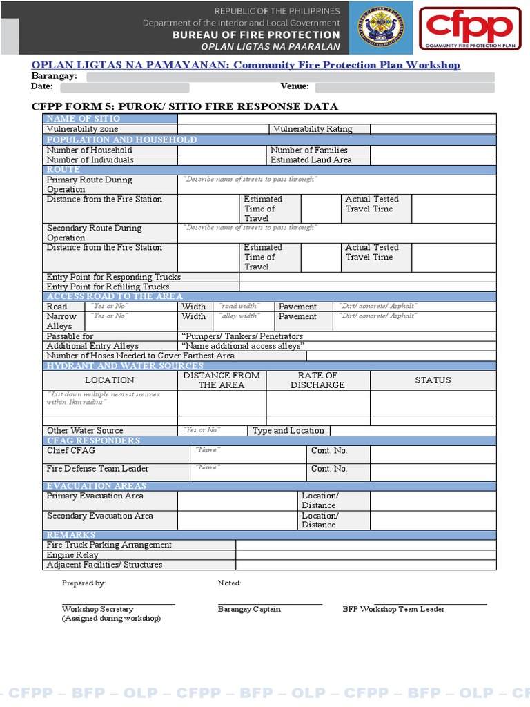 CFPP Form 5 Sitio Purok Fire Response Data | PDF | Fire Engine | Land Transport