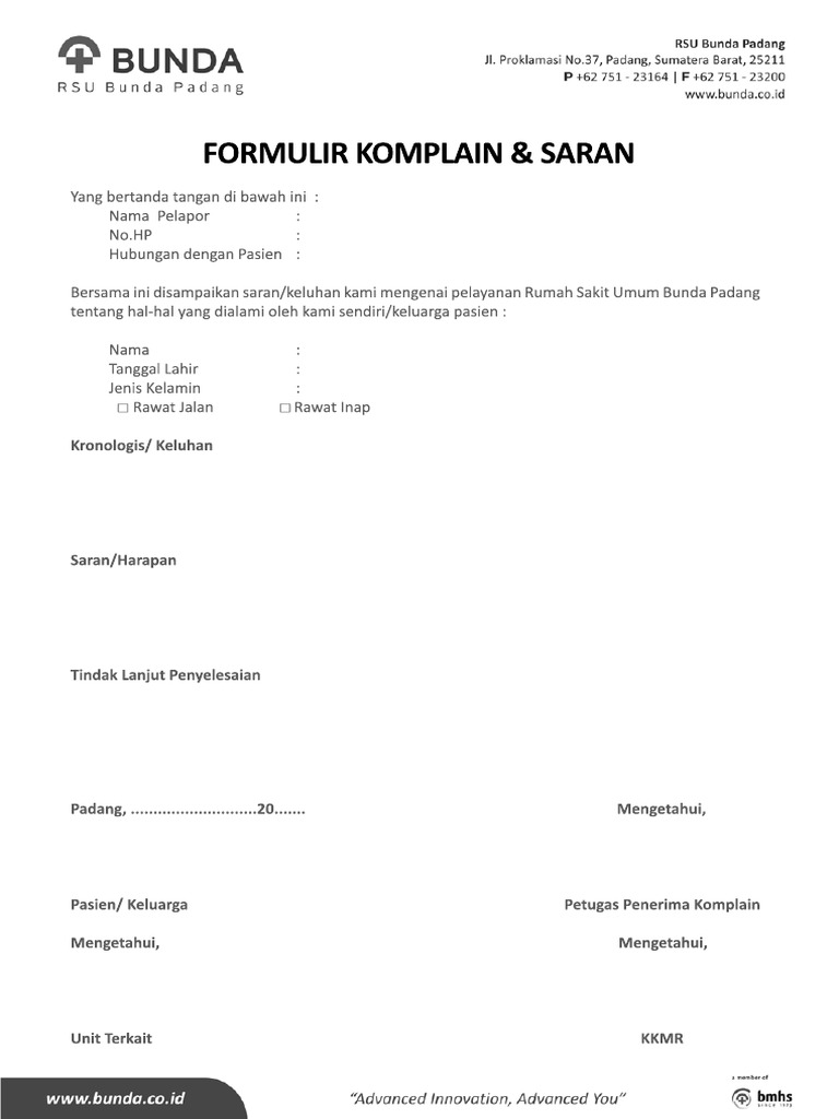 Form Komplain Dan Saran | PDF