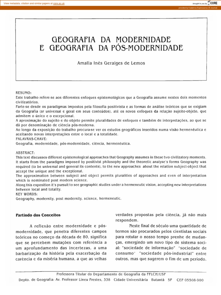 Geografia Da Modernidade e Geografia Da Pós-Modernidade | PDF | Geografia | Tempo
