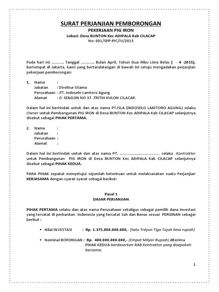 Contoh Surat Perjanjian Pemborongan Proyek | PDF