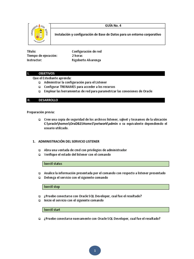 Guia 04 - Configuracion de Red | PDF | Oracle Corporation | Datos de ...