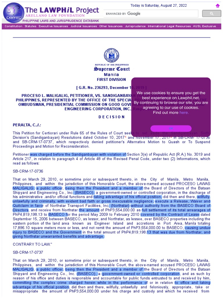 Maligalig Vs Sandiganbayan-1 | PDF | Jurisdiction | Crimes