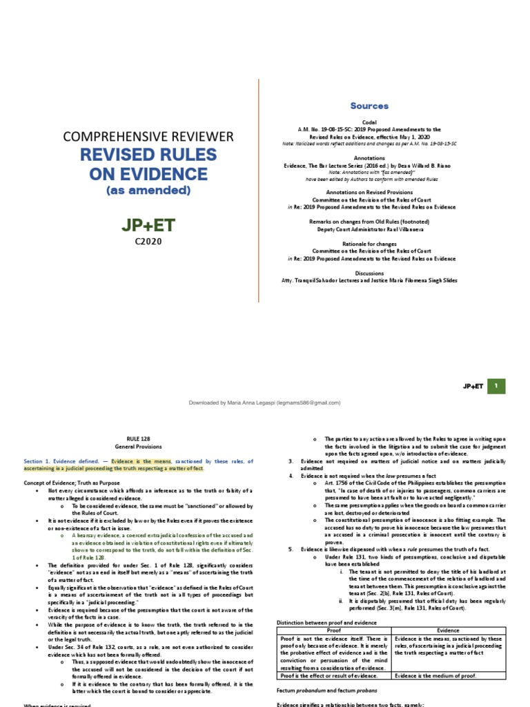 Comprehensive Reviewer On The Revised Rules On Evidence As Amended ...