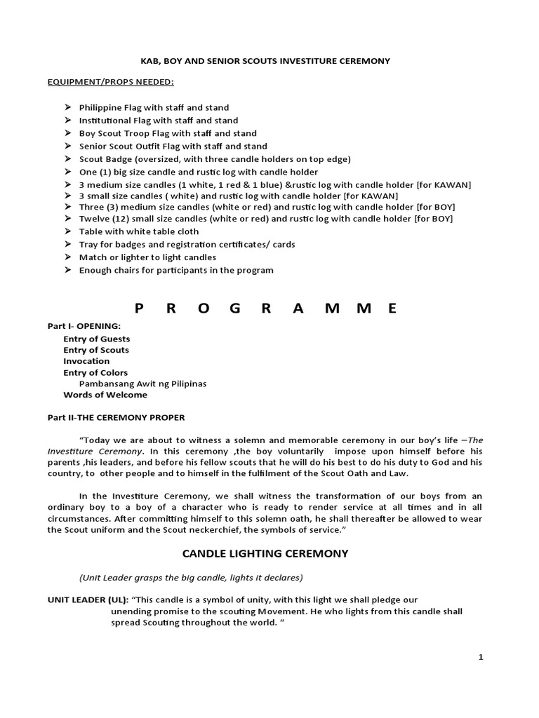 KAB Boy Scout Investiture Ceremony Guide | PDF | Scouting | Oath