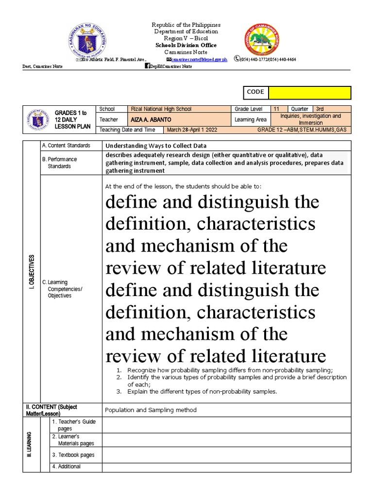 lESSON PLAN 3is 6 | PDF | Sampling (Statistics) | Lesson Plan