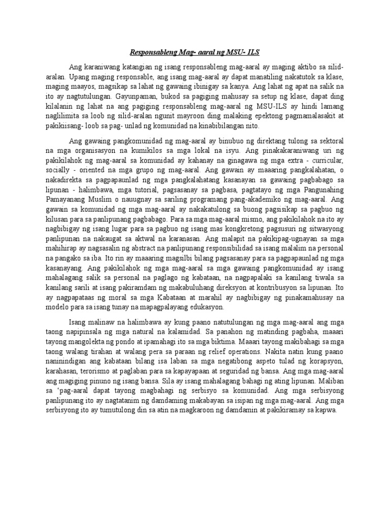 Responsableng Mag - Aaral NG MSU - ILS | PDF