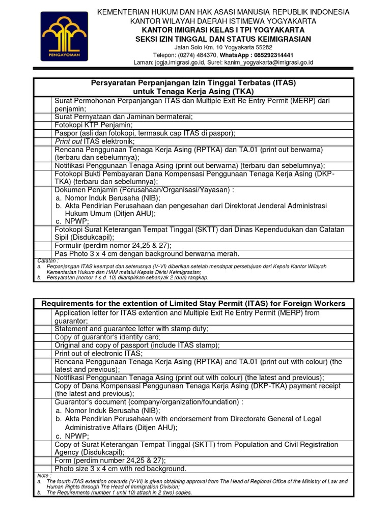 Persyaratan Perpanjangan ITAS | PDF