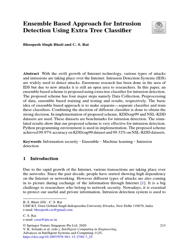 Ensemble Based Approach For Intrusion | PDF | Statistical Classification | Information Science