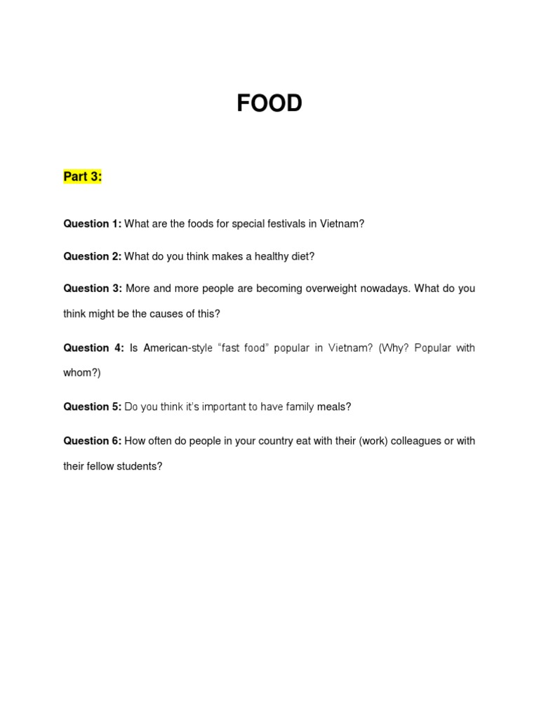 (Speaking) Food (Part 3) | PDF
