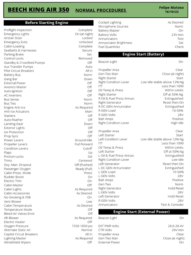 Checklist King Air 350 - Black Square | PDF | Electric Generator ...