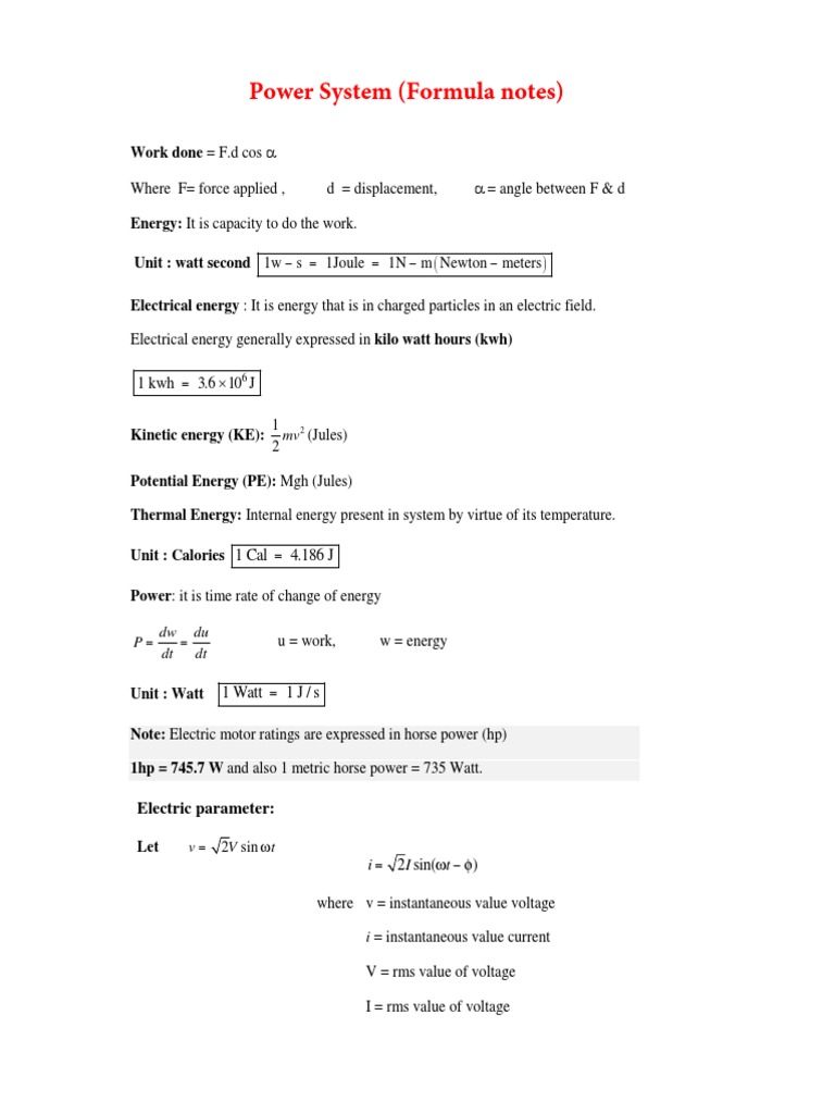 Formula Notes Power Systems - PDF 69 | PDF | Power Station | Electrical ...