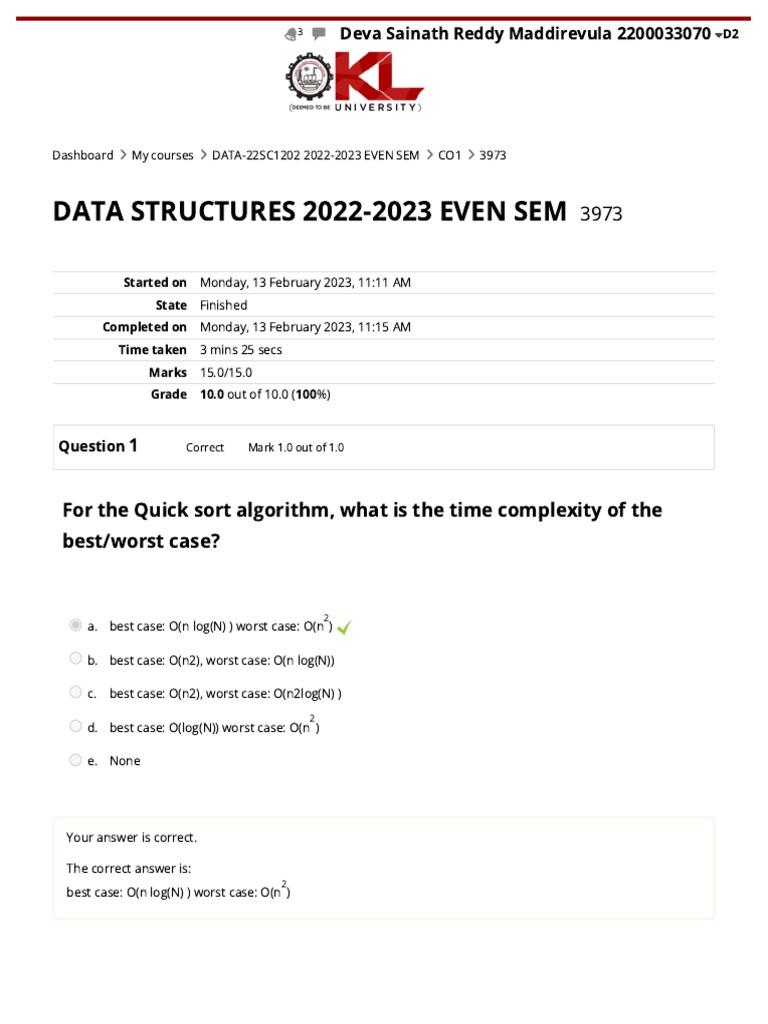 Deva DS Quiz | PDF | Time Complexity | Theoretical Computer Science