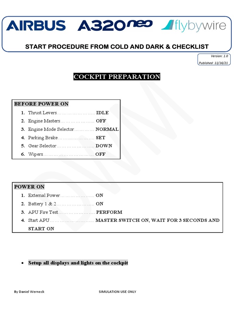 A320Neo - Start Procedure from Cold and Dark and Checklist | PDF ...
