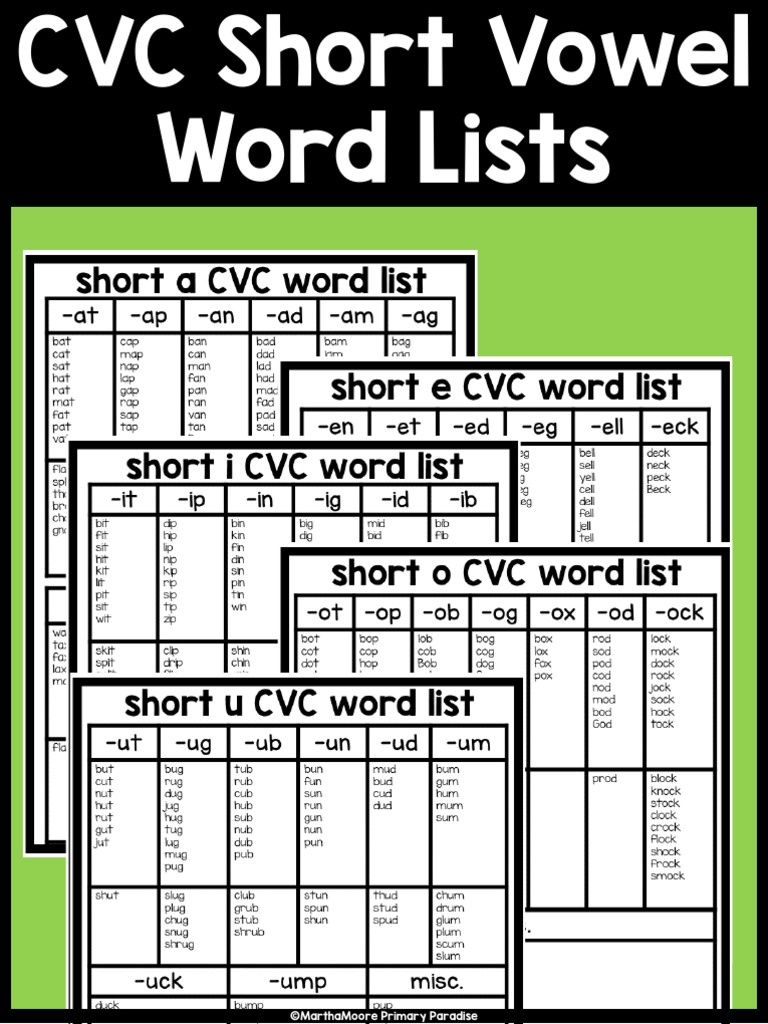 CVC Short Vowel Word Lists FREE | PDF | Teachers