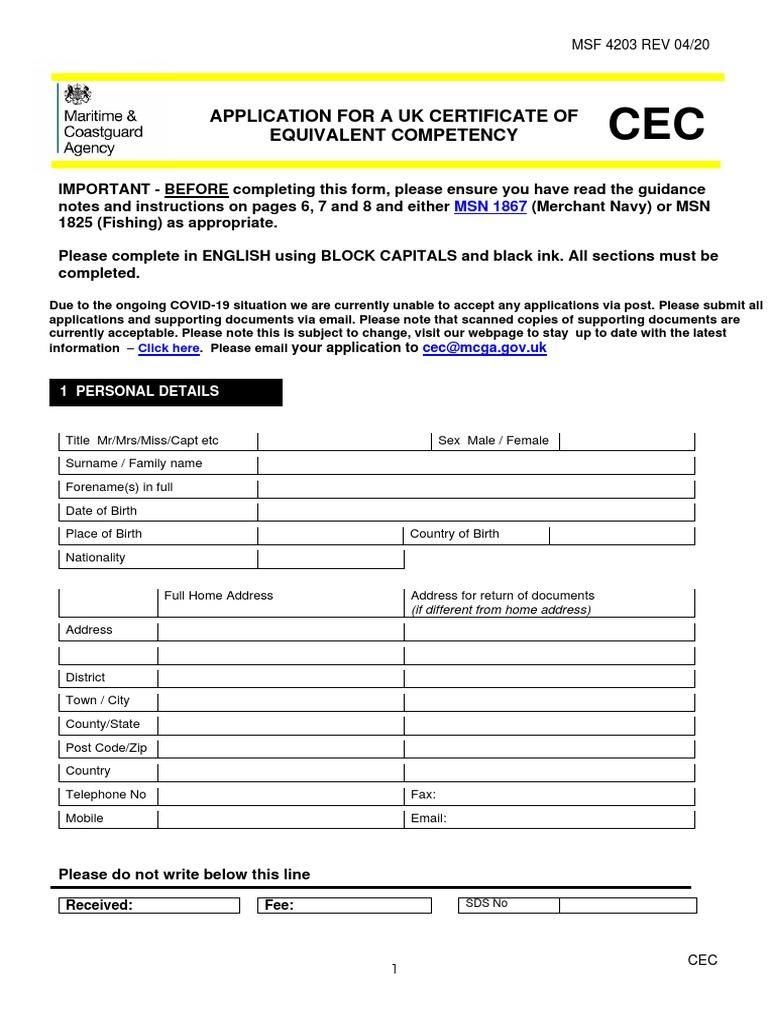 CEC Aplication Form MSF 4203 | PDF | Payments | Credit Card
