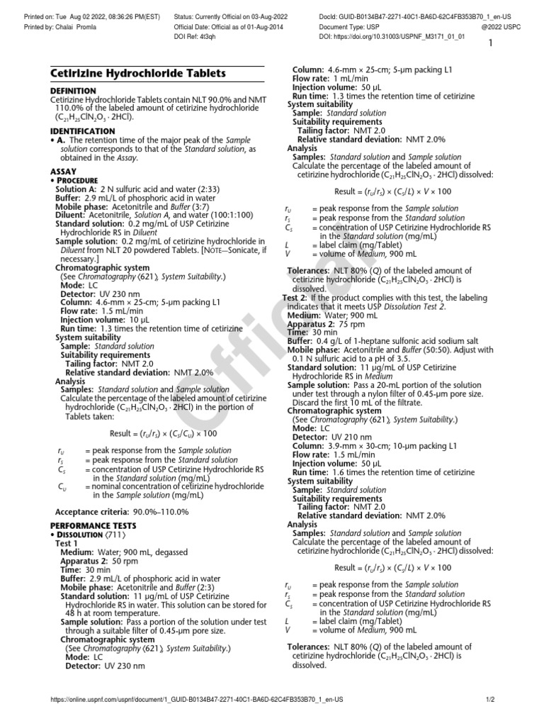 Cetirizine Tablet | PDF | Chromatography | Chemical Substances