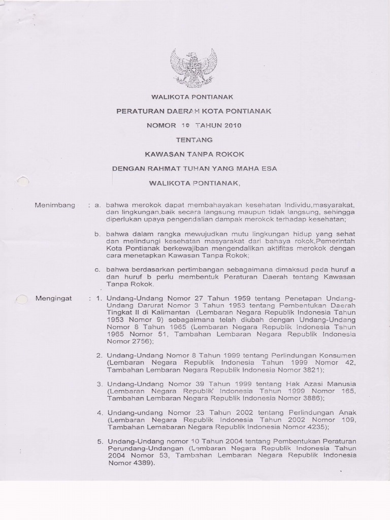 Perda Kota Pontianak Nomor 10 Tahun 2010 Ocr | PDF