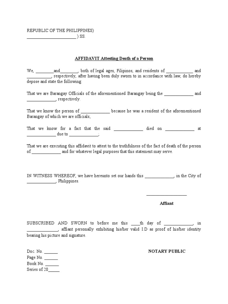 Notary Affidavit of Death Confirmation | PDF | Politics