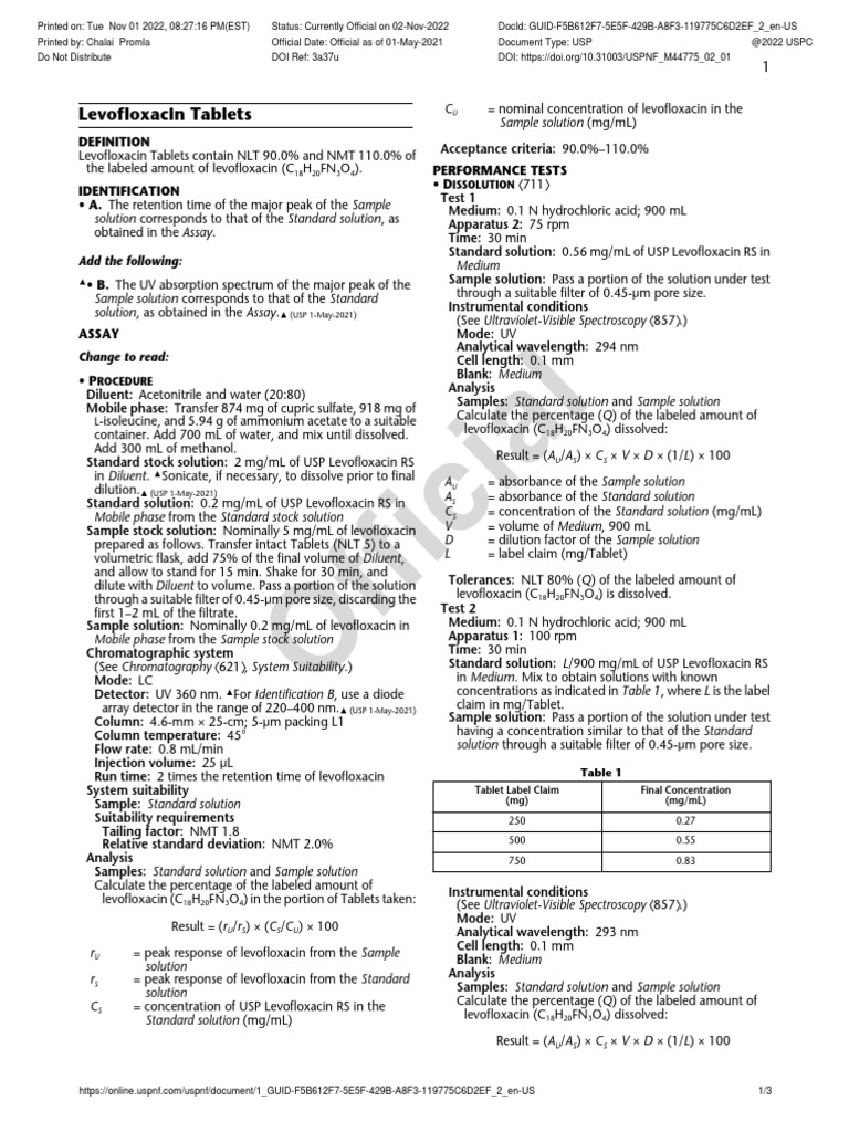Levofloxacin Tablet | PDF | Ultraviolet–Visible Spectroscopy | Chemistry