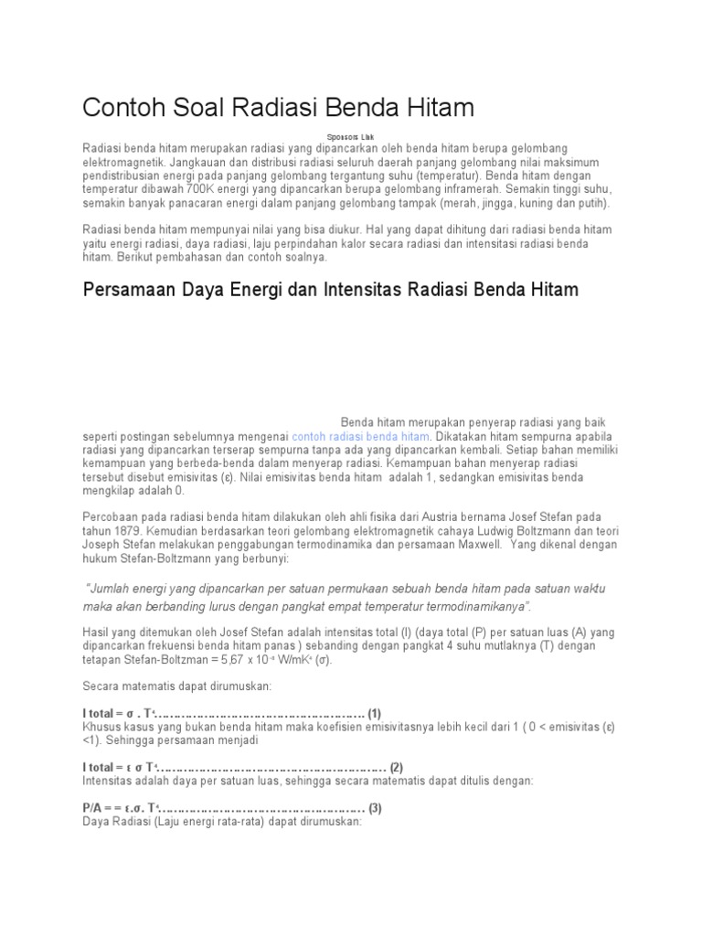 MAteri Dan Contoh Radiasi Benda Hitam | PDF | Metode & Bahan Ajar ...