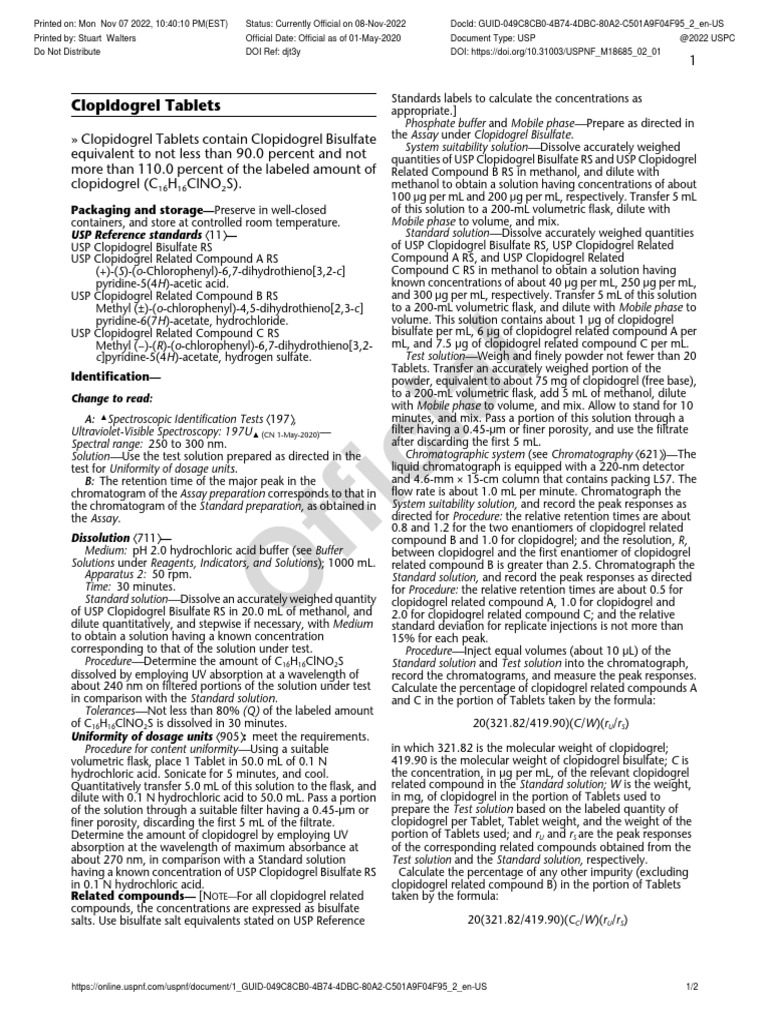 Clopidogrel Tablet | PDF | Chromatography | Solubility