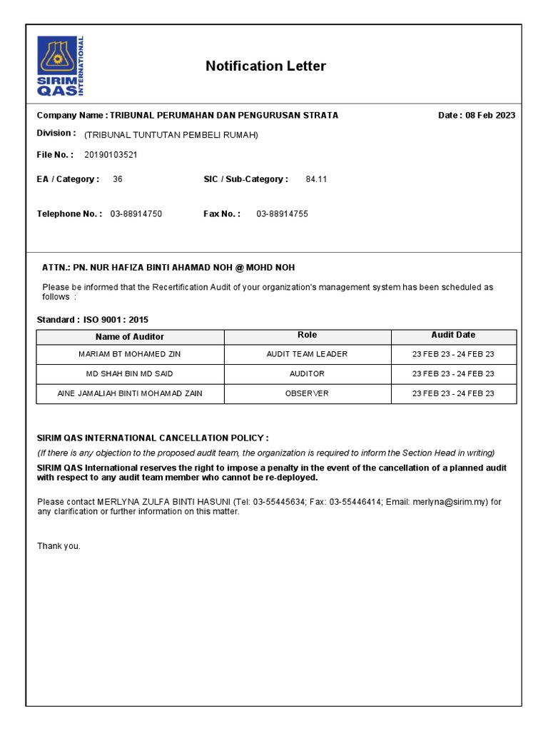 Notification Letter | PDF