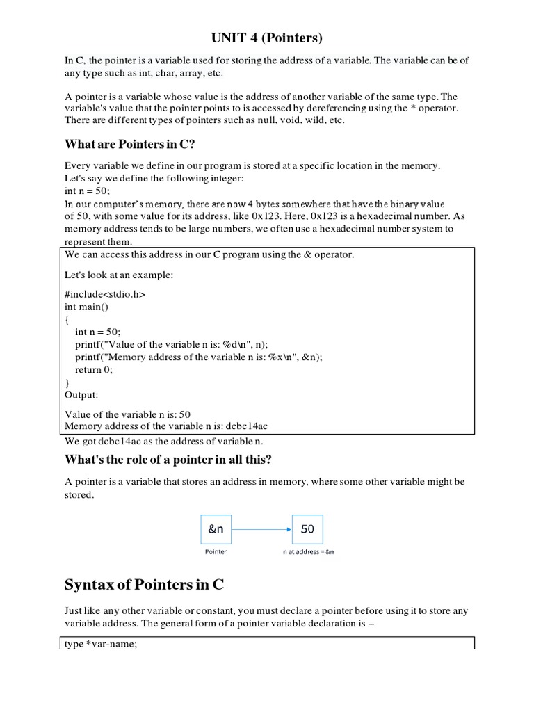 C Programming Unit 41 Pointers Pdf Pointer Computer Programming 4786