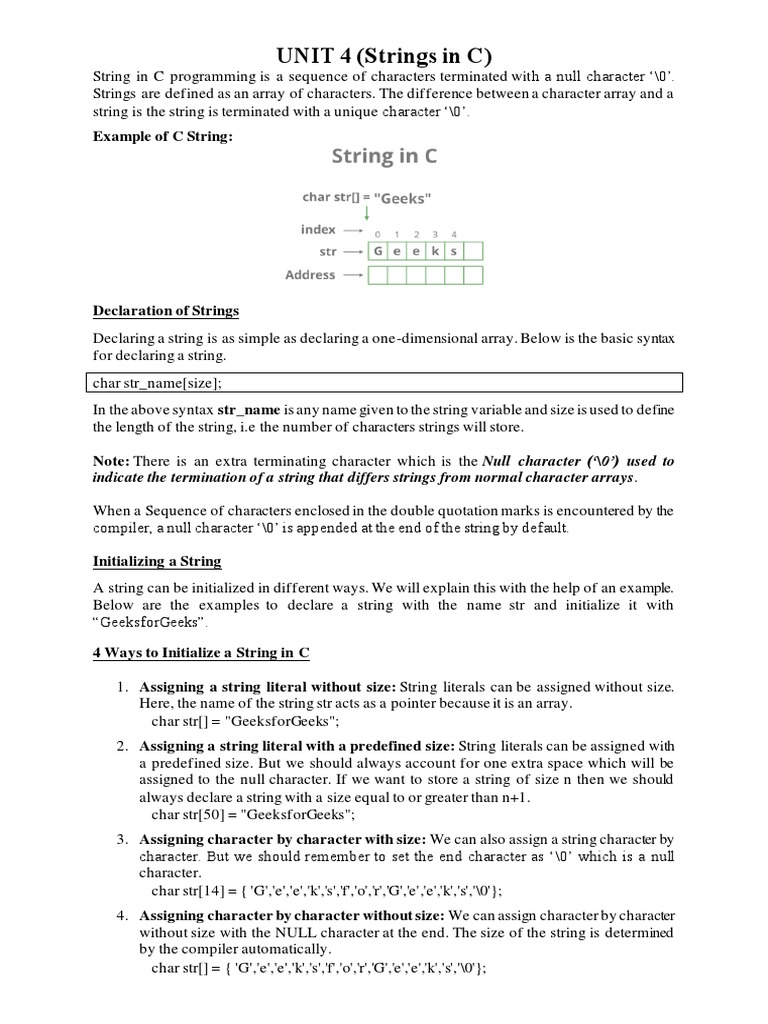 C Programming Unit 42 String Pdf String Computer Science 2519