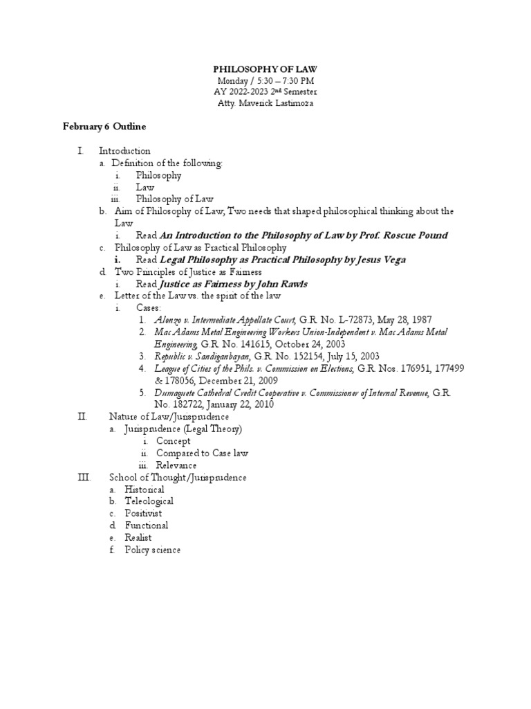 Philosophy of Law - February 6 Outline | PDF