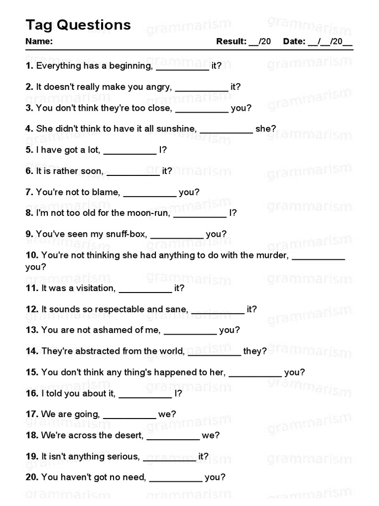 Tag Questions Worksheet | PDF | Career & Growth | Social Science