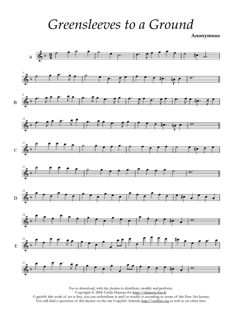 Greensleeves To A Ground - Complete Score (Treble Recorder and Continuo ...