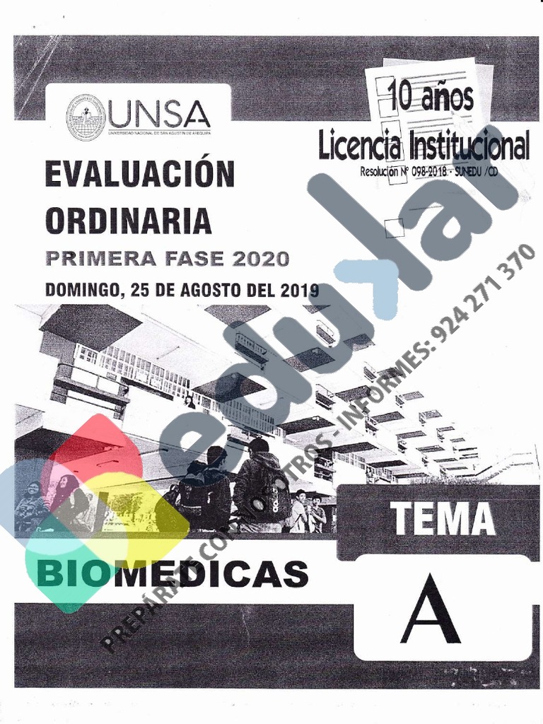 Examen de Admisión Ordinario I Fase 2020 | PDF