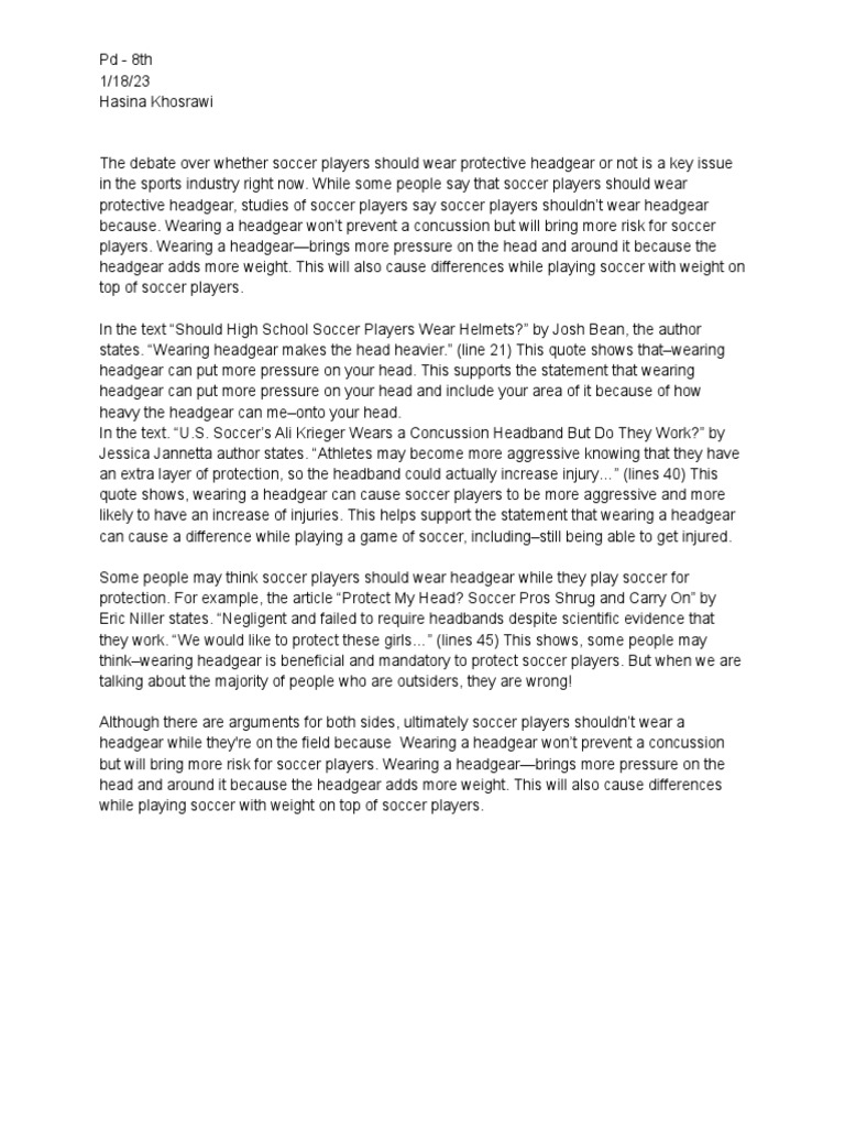 Hasina Khosrawi - Argumentative Essay | PDF | Association Football
