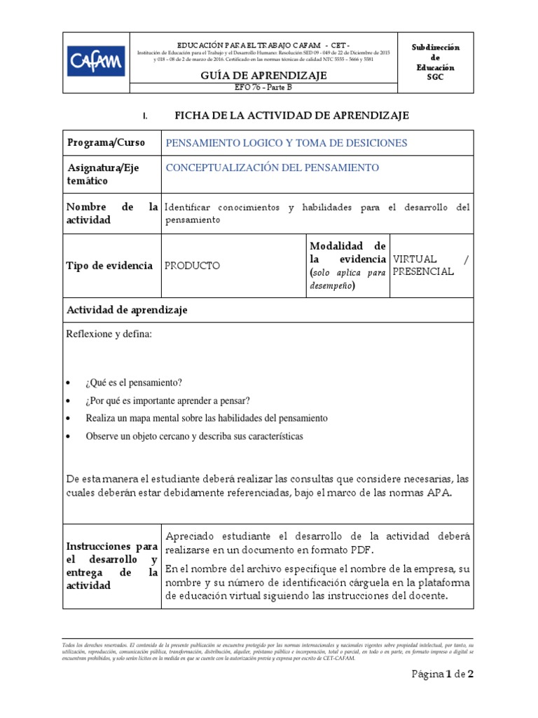 Pensamiento CET-CAFAM | PDF | Pensamiento | Aprendizaje