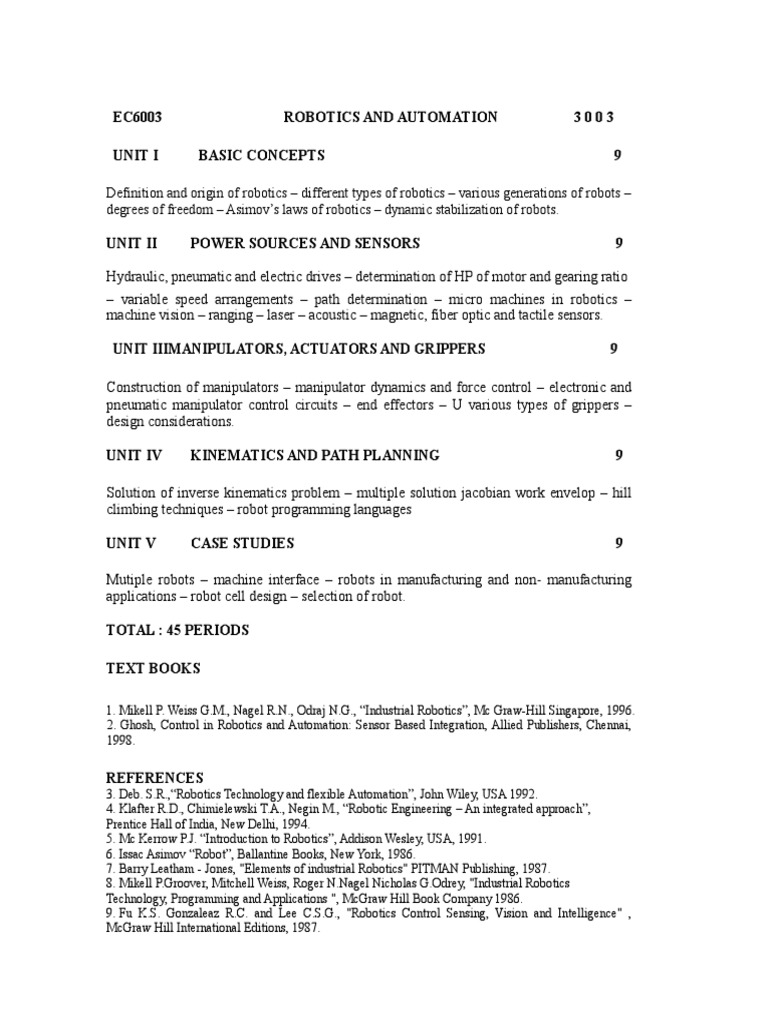 Robotics and Automation - Question Bank EC6003 | PDF | Servomechanism | Image Segmentation
