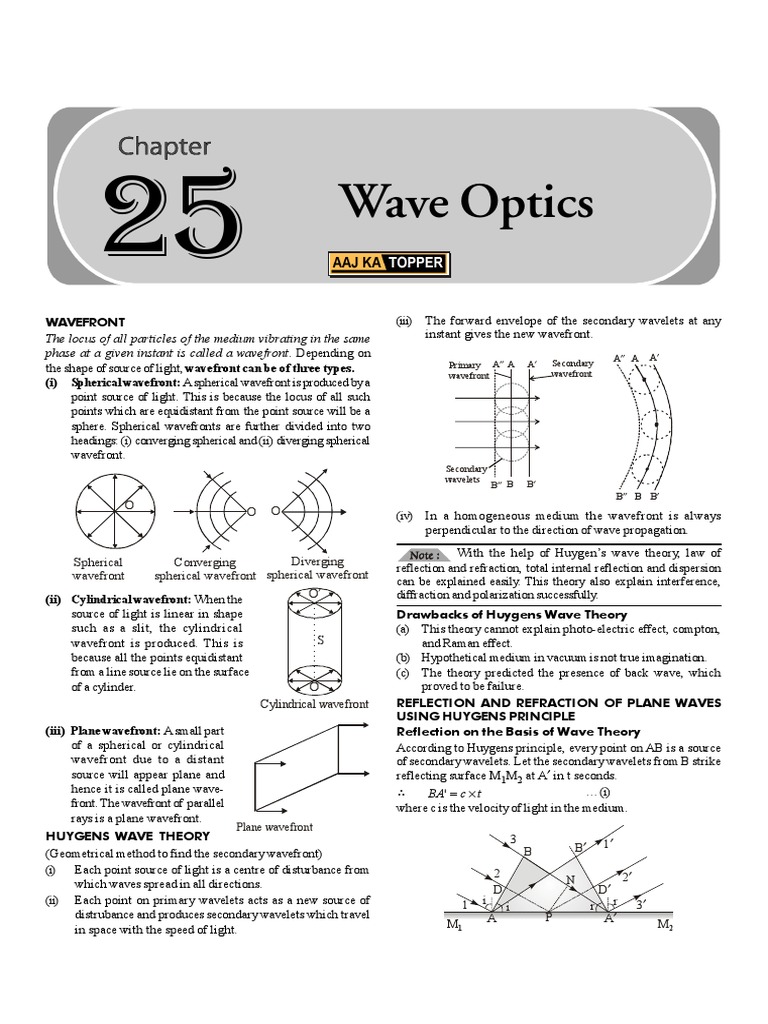 Chapter - 25 Wave Optics | PDF | Diffraction | Coherence (Physics)