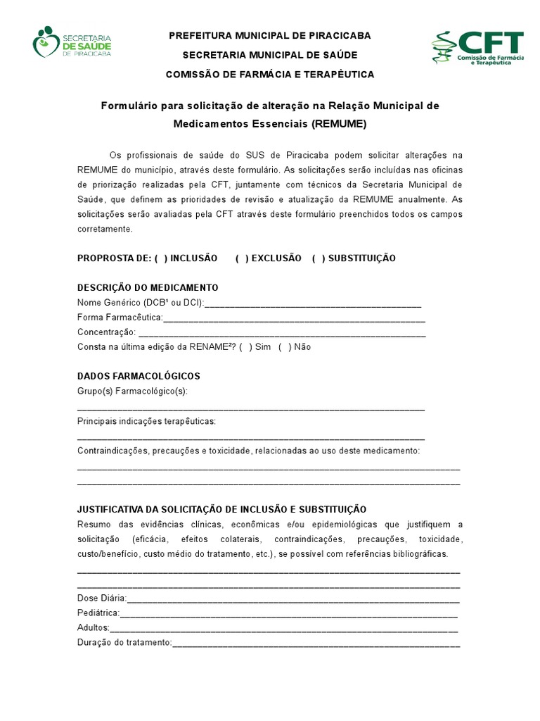 Formulario Alteracao Remume 1 | PDF | Epidemiologia | Tratamentos médicos