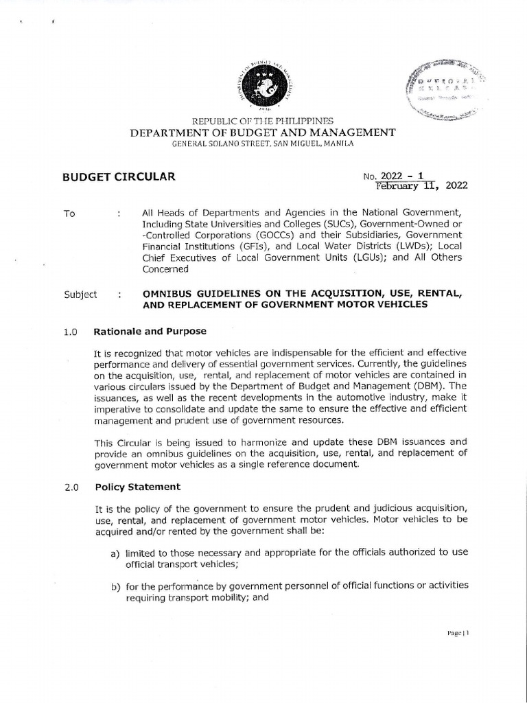 Budget Circular No. 2022 1 February 11 2022 | PDF